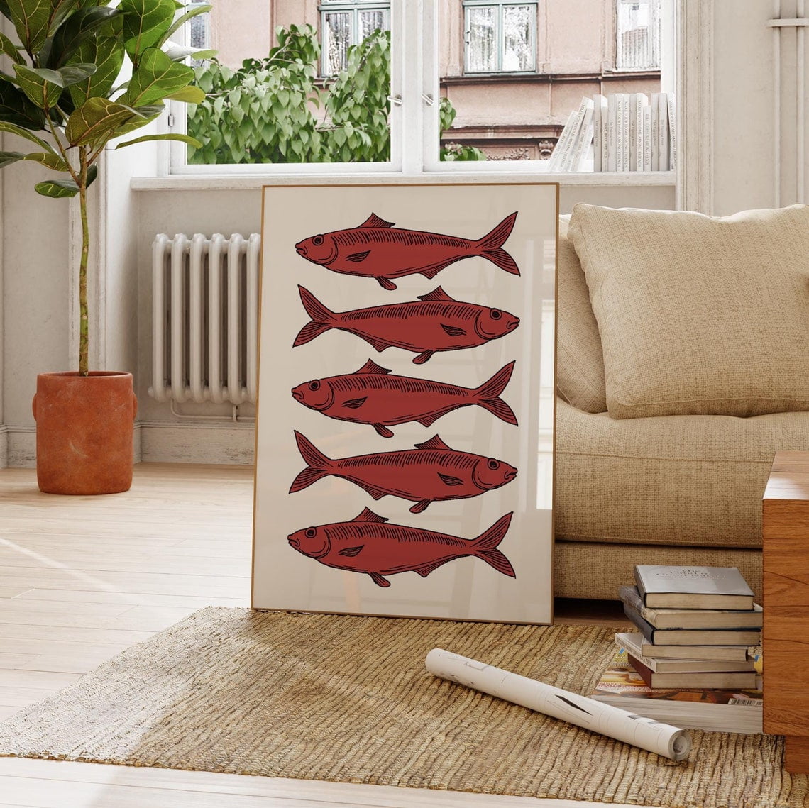 PosterArt Red Sardines Vintage Art Poster, Trendy Fish Market Poster ...