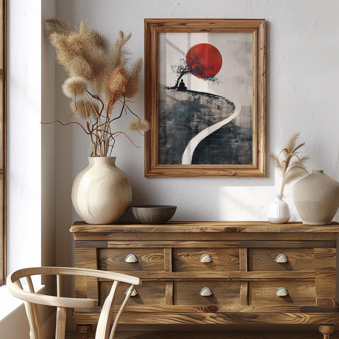 PosterArt Red Sun Path Poster Wall Art, Japandi Minimal Landscape ...
