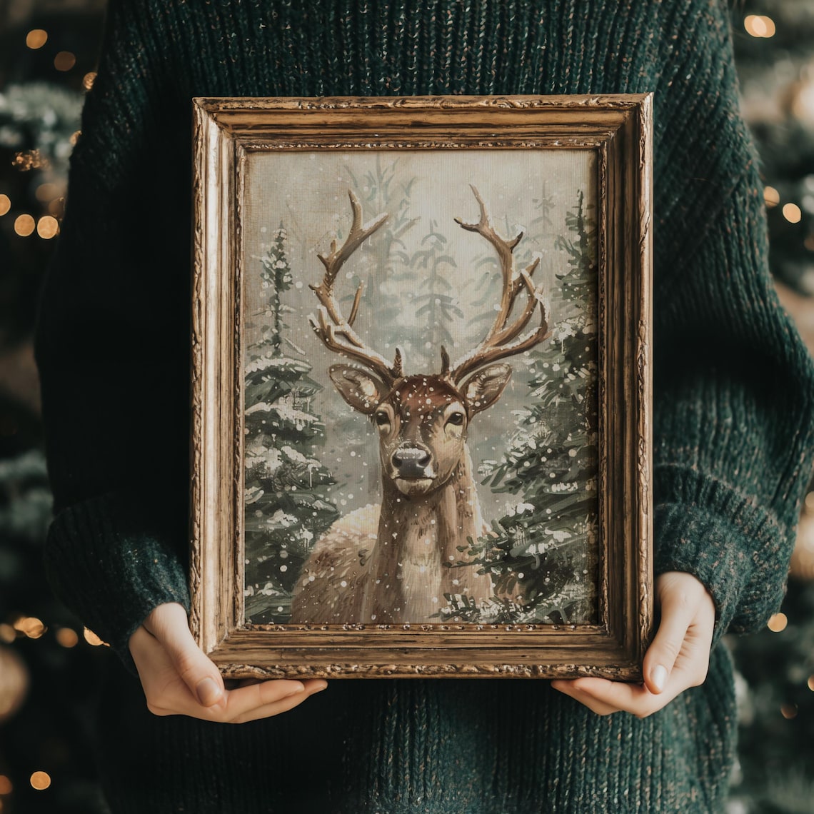 PosterArt Reindeer Poster, Vintage Yule Wall Art, Dark Academia Holiday ...