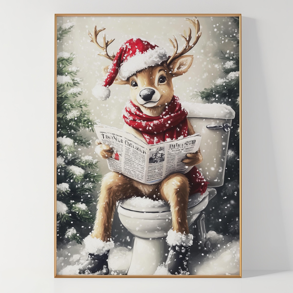 PosterArt Reindeer on the Tet Poster, Winter Wall Art, Bathroom Wall ...
