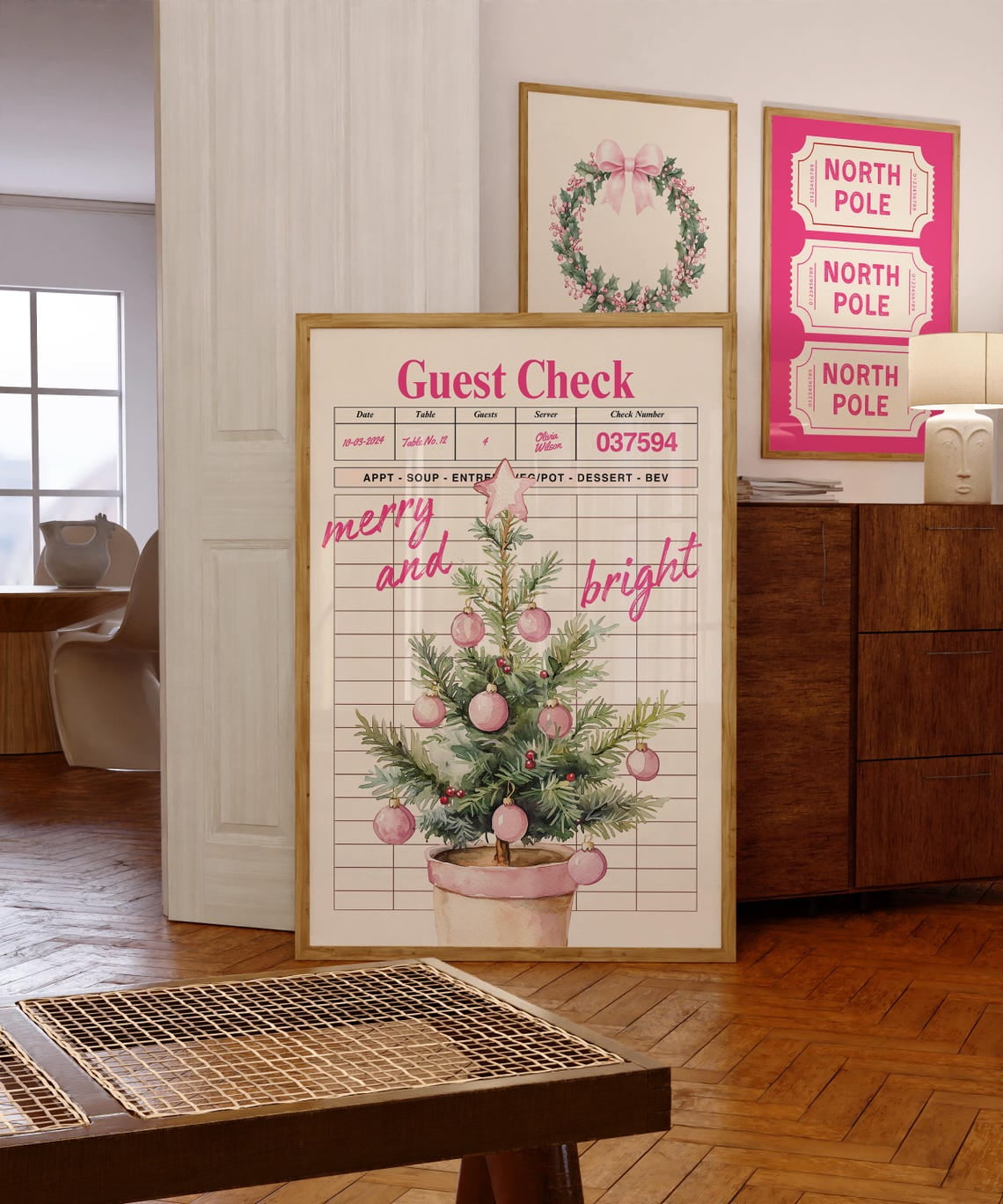 PosterArt Retro Winter Holiday Art Print Pink Guest Check Poster ...