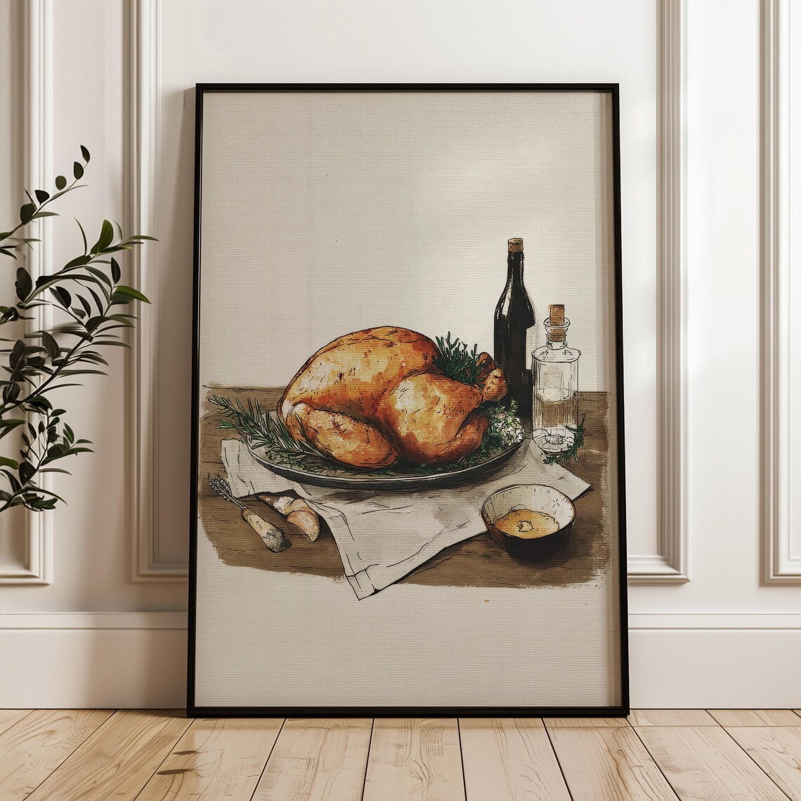 PosterArt Roast Chicken Poster, Hand-Drawn Food Illustration Wall Art ...
