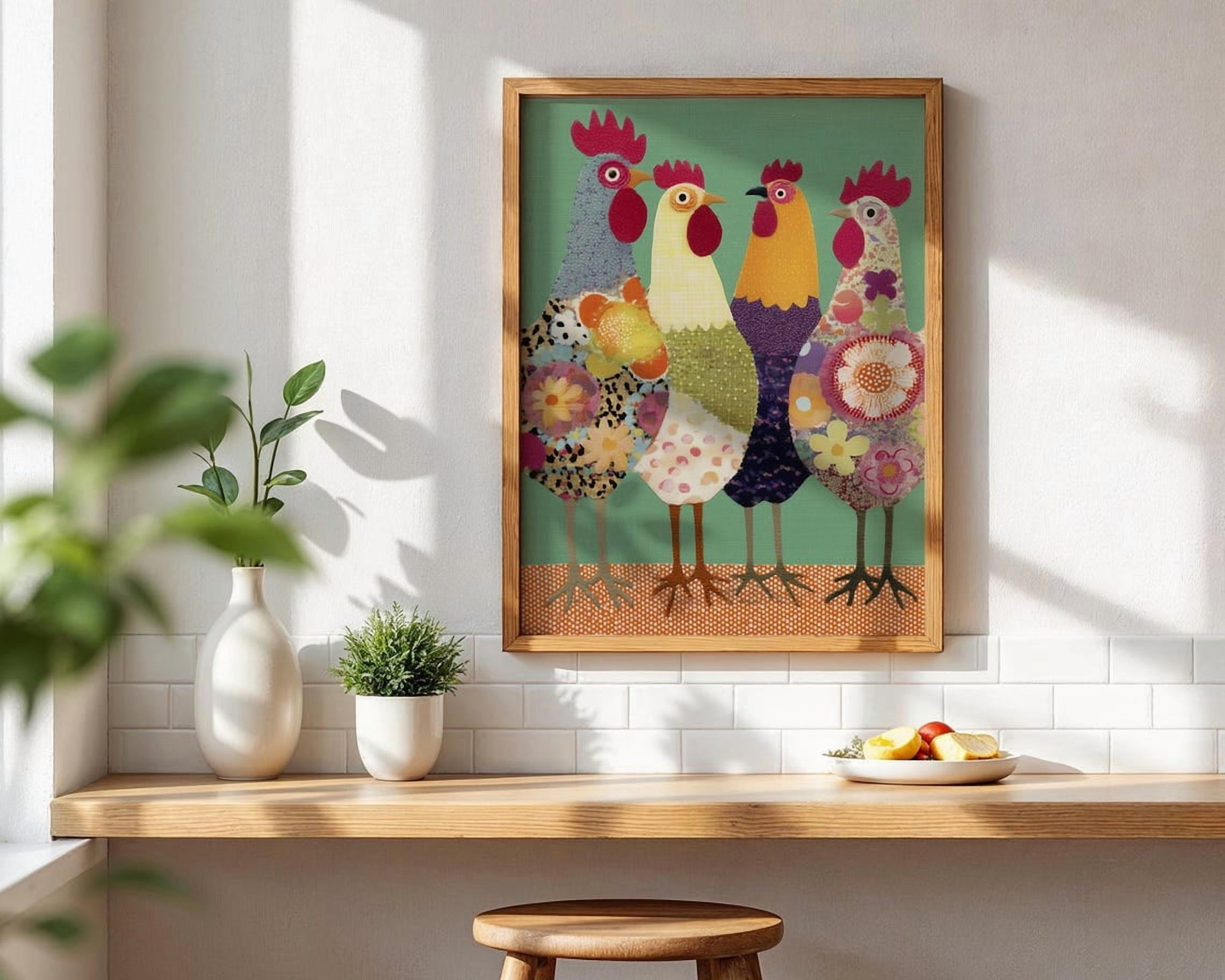 PosterArt Rooster Family Poster Wall Art, Colorful Chicken Illustration ...