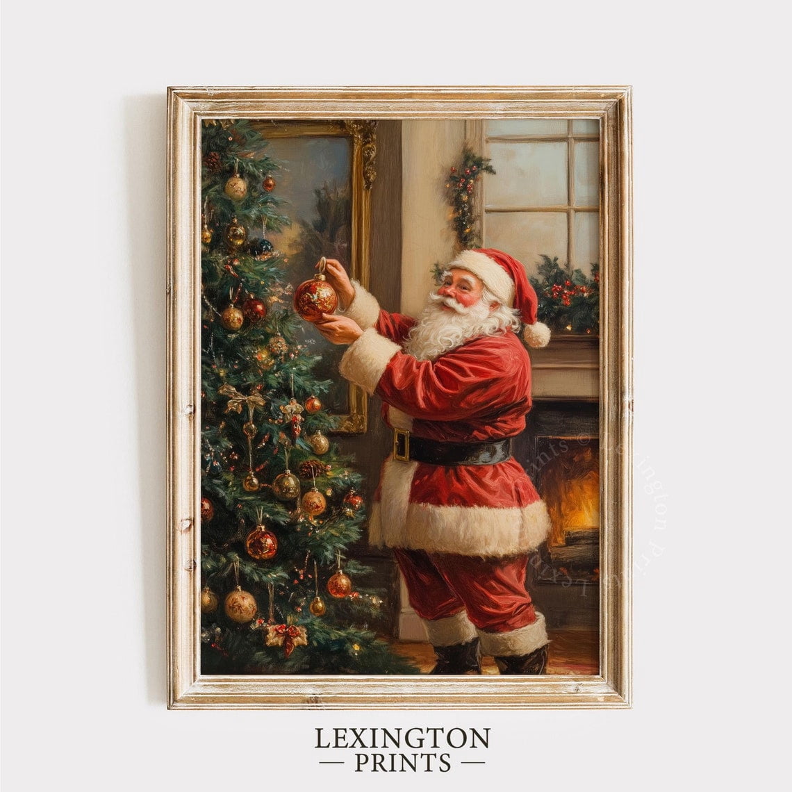 PosterArt Santa Decorating Tree Poster, Vintage Winter Holiday Wall Art ...