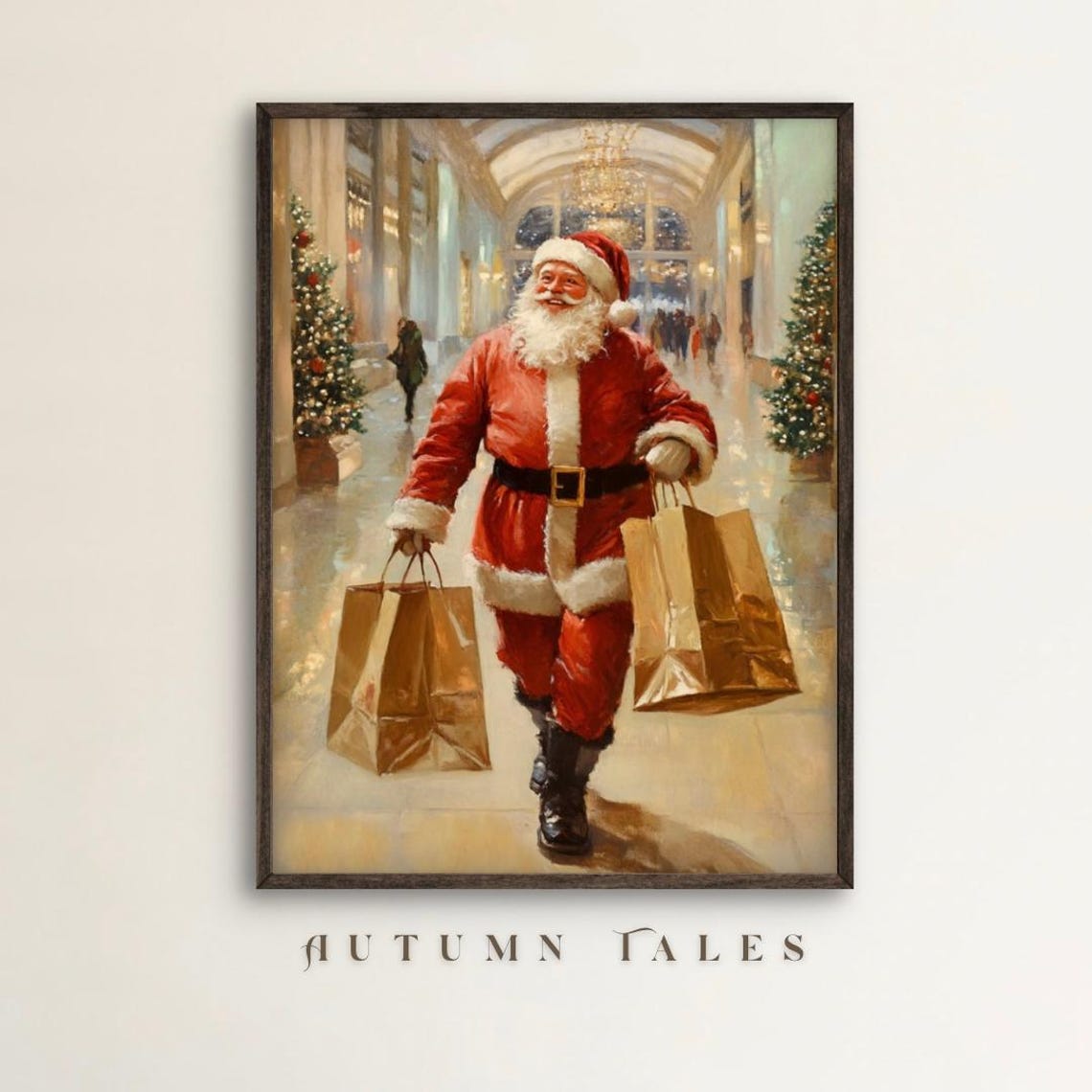 PosterArt Santa Shopping Winter Holiday Poster, Colorful Festive ...