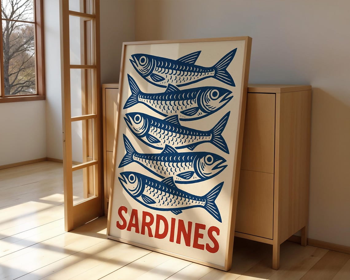 PosterArt Sardines Poster Wall Art, Vintage Nautical Kitchen ...