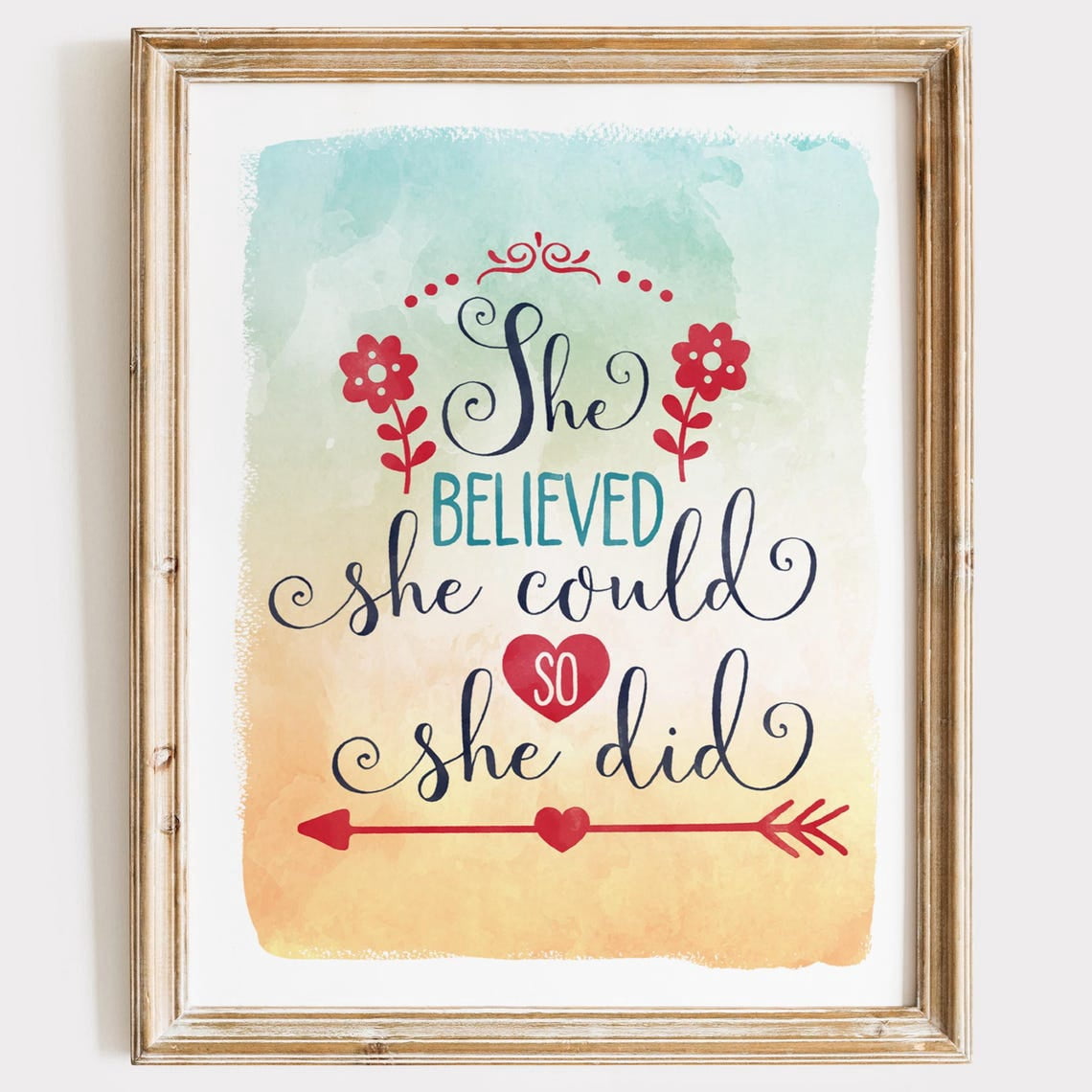 PosterArt She Believed She Could Art Print Linen Texture Inspirational ...