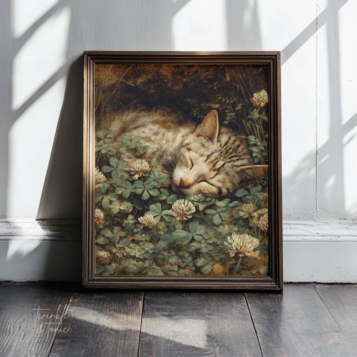 PosterArt Sleeping Cat Art Print Dark Academia Wall Décor Moody Floral ...