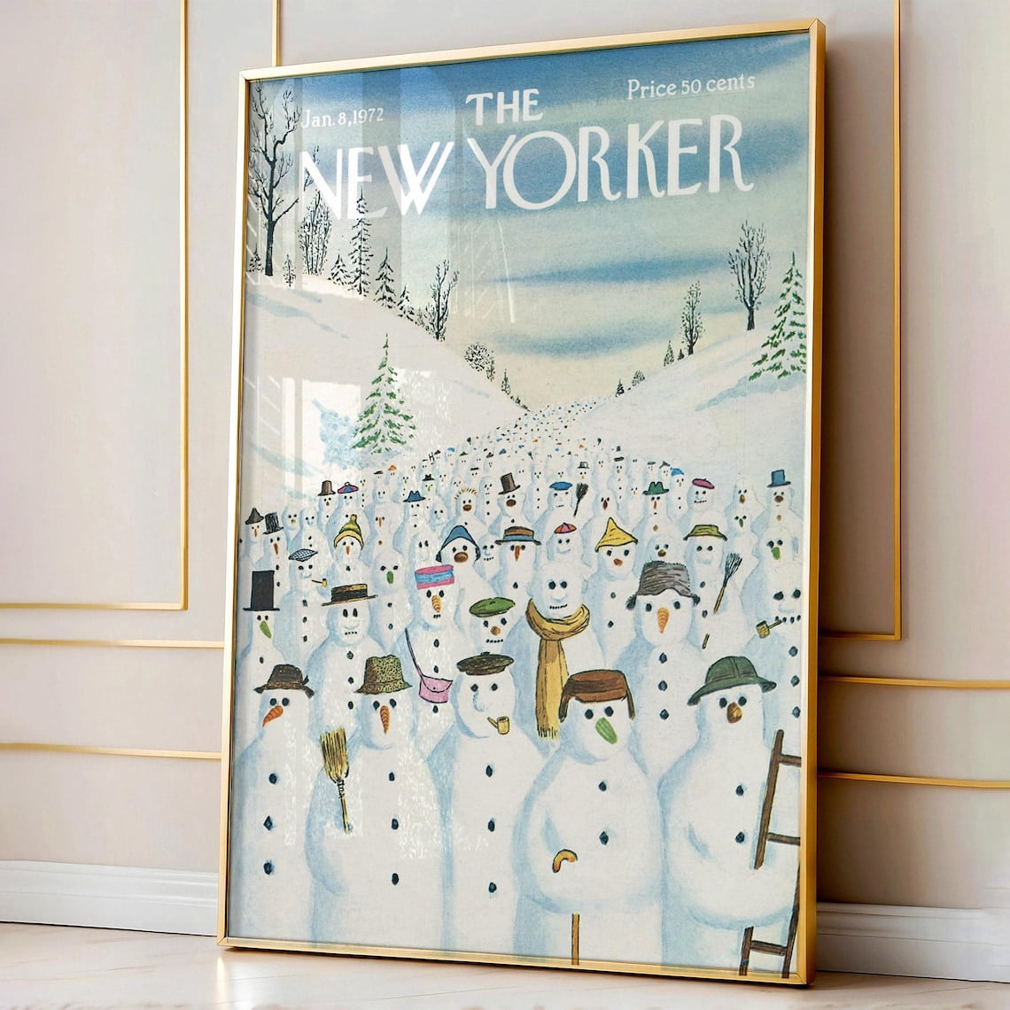 PosterArt Snowman Crowd Poster, Vintage New Yorker Cover Printable ...