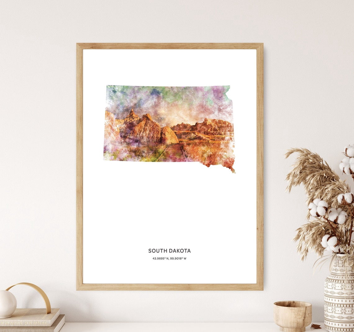 PosterArt South Dakota Print, South Dakota Poster, South Dakota Map Art ...