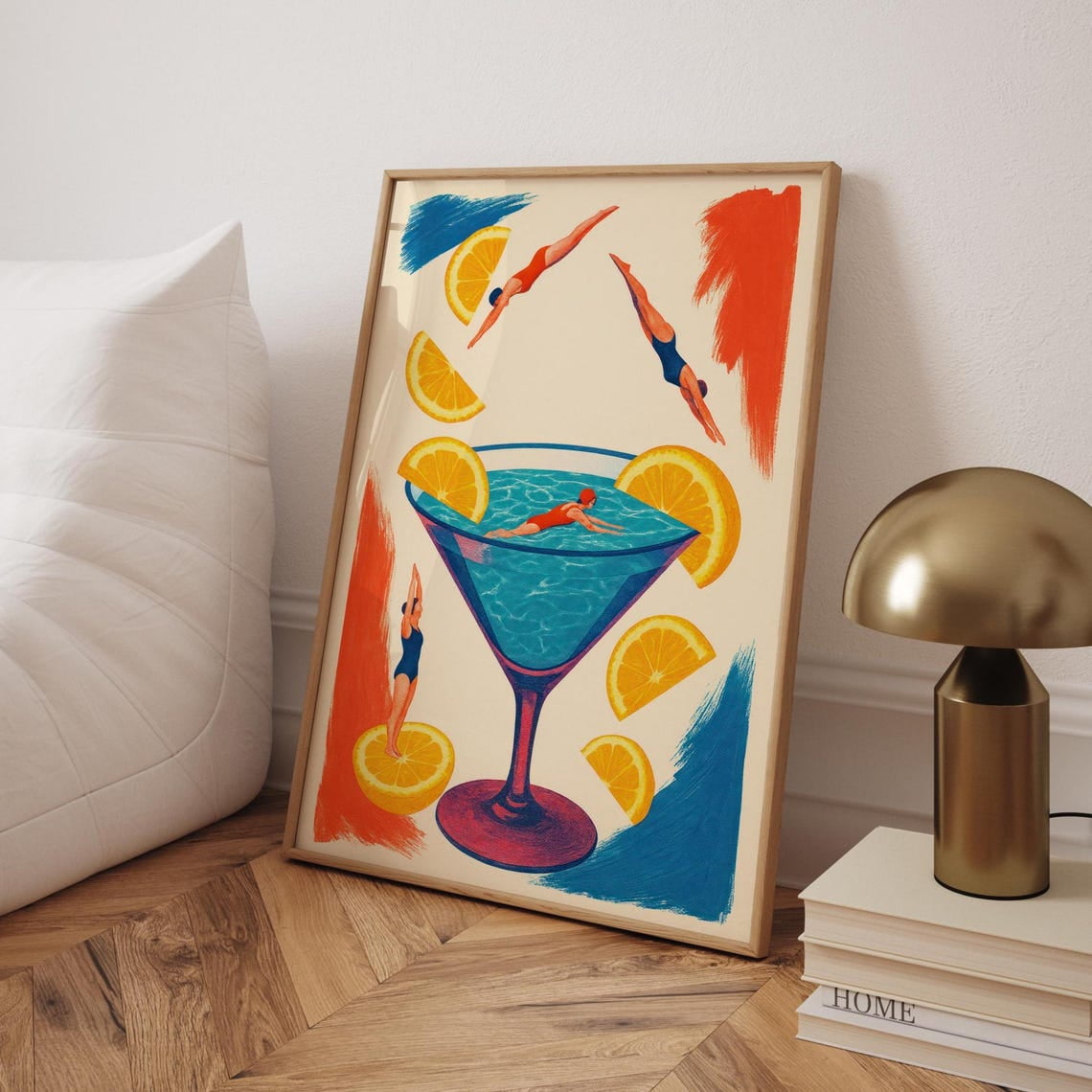 PosterArt Surreal Swimmers Cocktail Poster, Retro Martini Pool Art ...