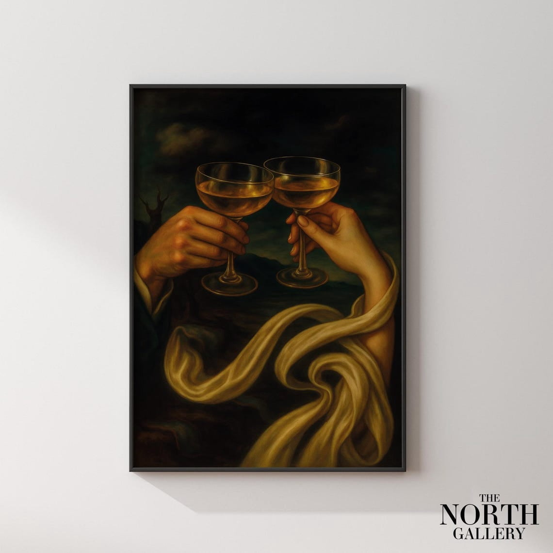 PosterArt Surrealist Poster Art Print with Toasting Hands and Wine ...