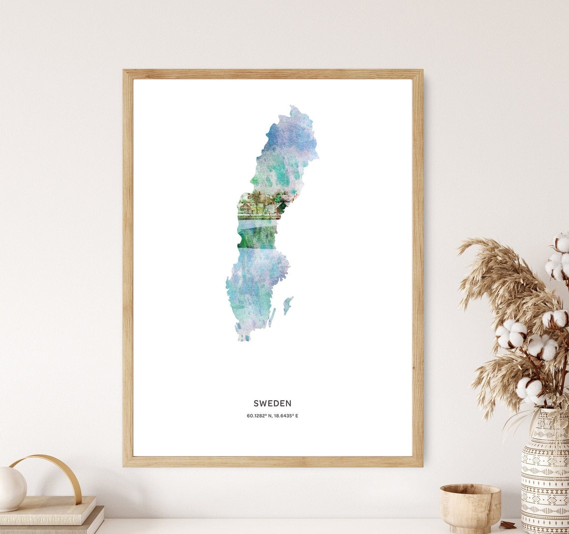 PosterArt Sweden Print, Sweden Poster, Sweden Map Art, Map of Sweden ...