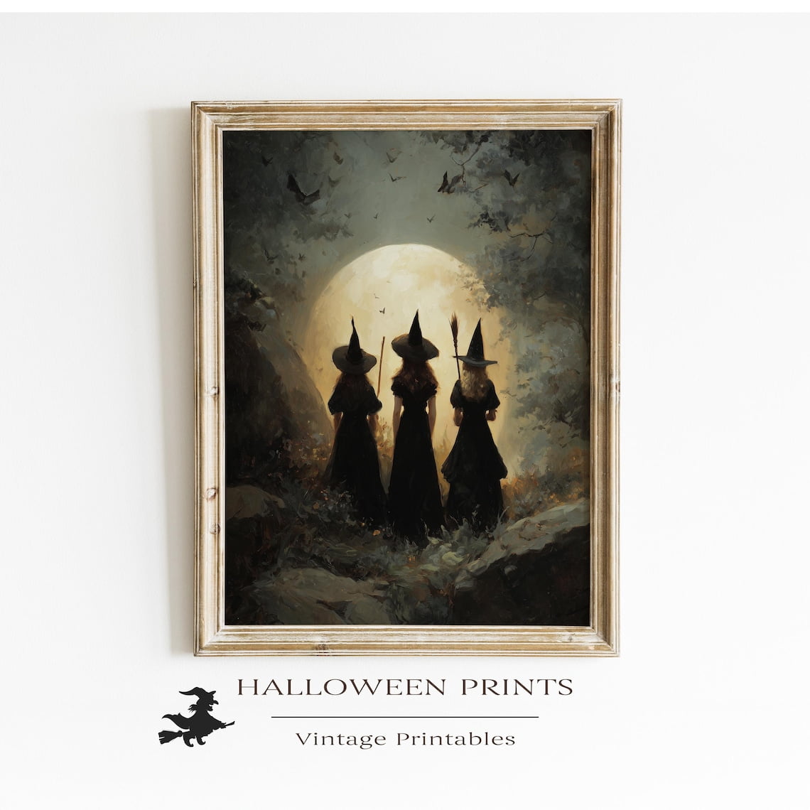 PosterArt Three Witches Under Moon Poster Wall Art, Vintage Spooky ...