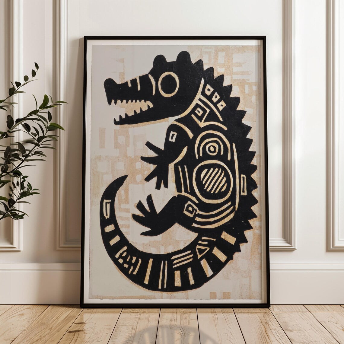 PosterArt Traditional Mexican Crocodile Poster, Black and Gold Folk Art ...