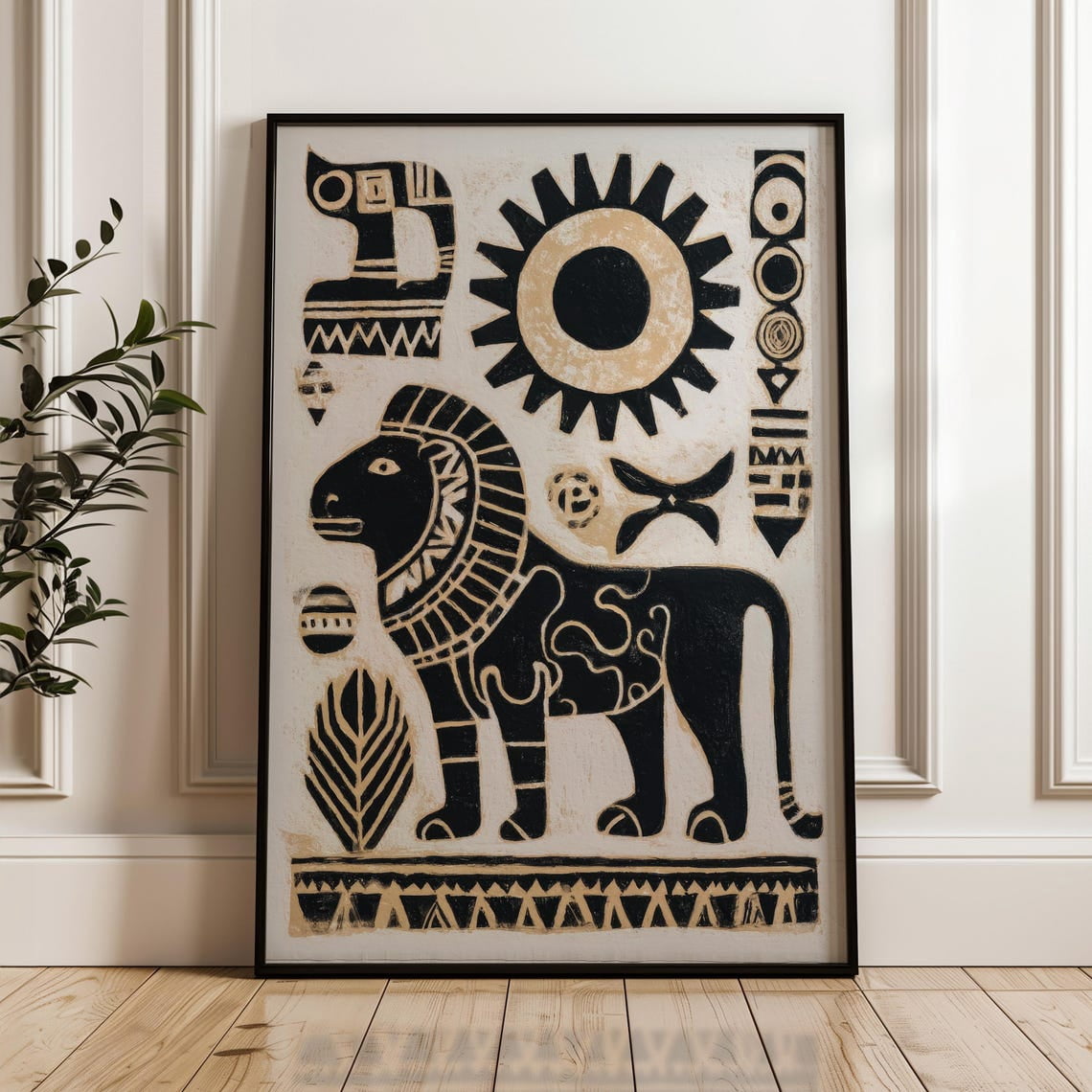 PosterArt Traditional Mexican Lion Poster, Black and Gold Folk Art ...