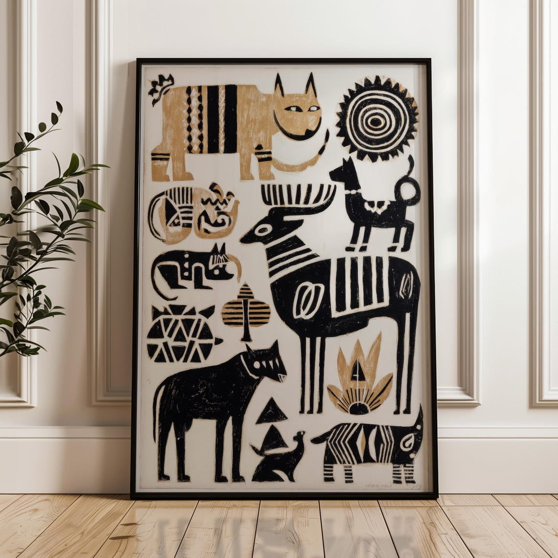 PosterArt Traditional Mexican Wildlife Poster, Black and Gold Folk Art ...