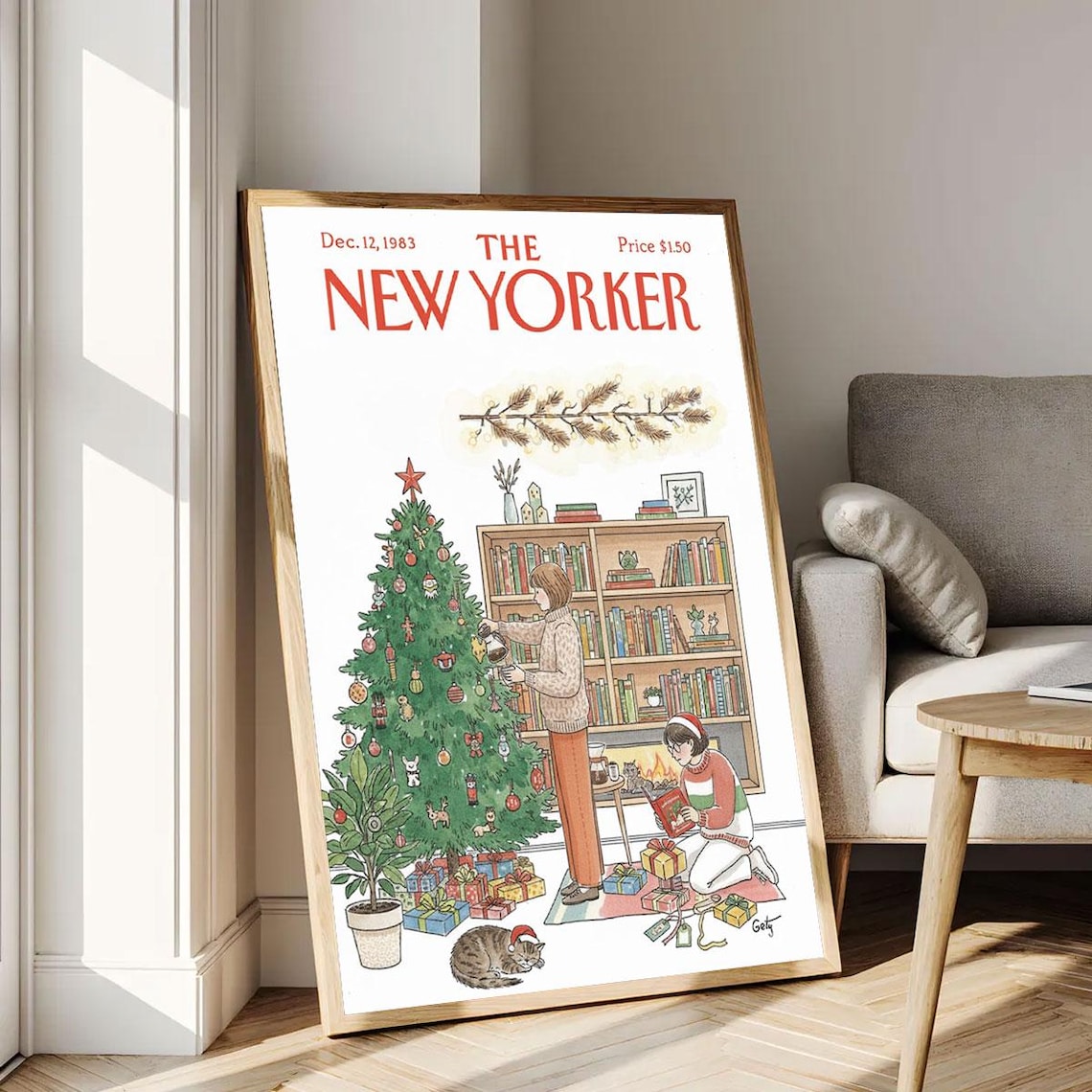 PosterArt Tree Decorating Poster, 1983 New Yorker Holiday Cover, Cozy ...