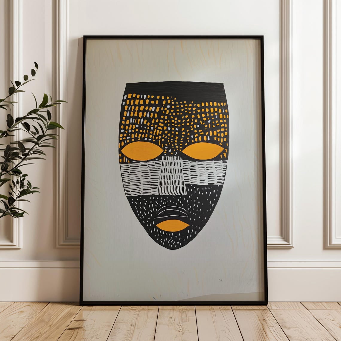 PosterArt Tribal Mask Poster, African Mask Print, Yellow and Black ...
