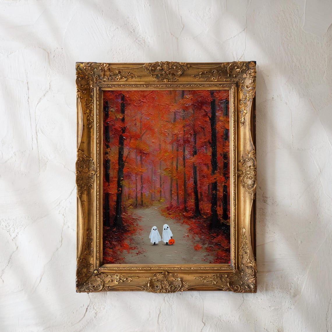 PosterArt Two Little Ghosts in Autumn Forest Art Print Spooky Cute Fall ...