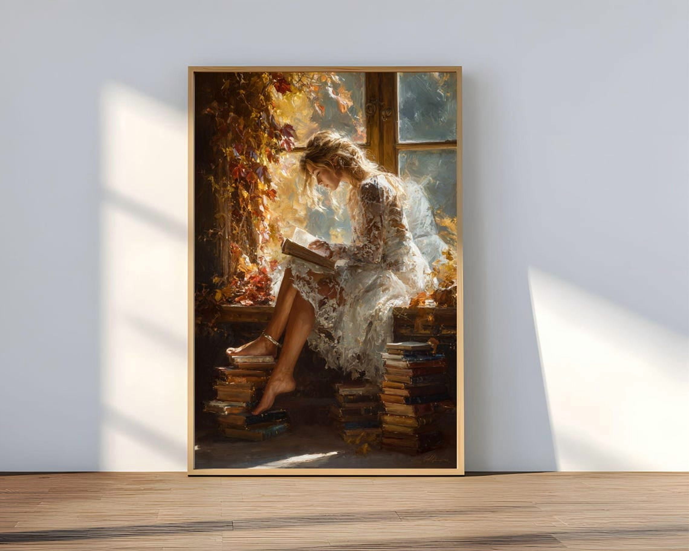 PosterArt Victorian Woman Reading Poster Wall Art Dark Academia Library ...