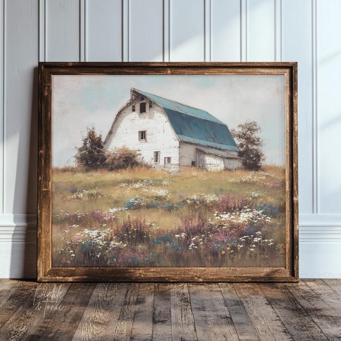 PosterArt Vintage Barn Art Print Moody Wildflower Wall Décor Dark ...