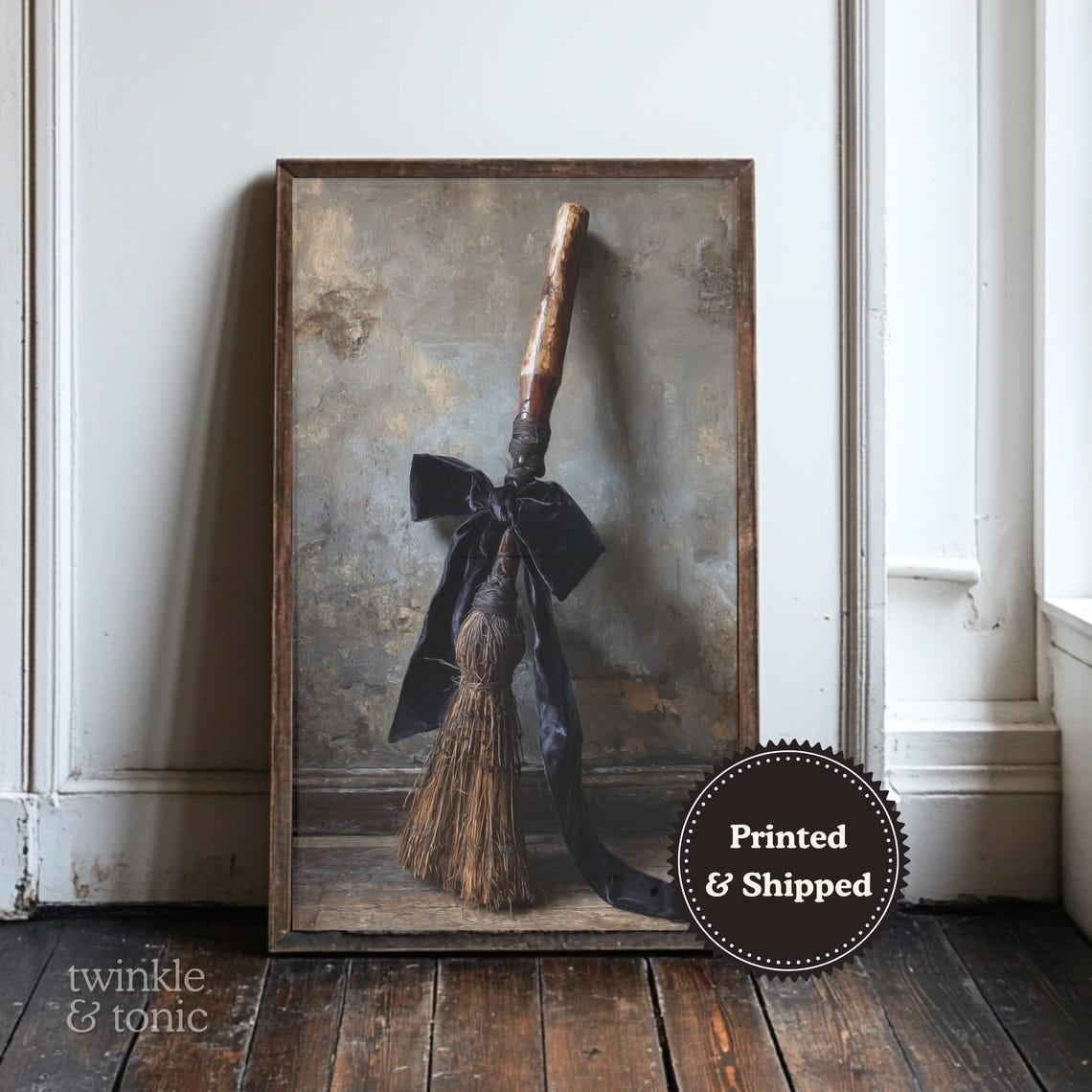 PosterArt Vintage Broom Art Print Rustic Fall Wall Décor Moody Dark ...