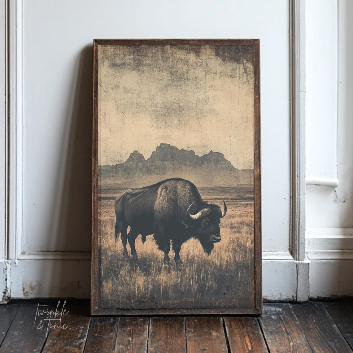 PosterArt Vintage Buffalo Art Print Rustic Western Wall Décor Dark ...