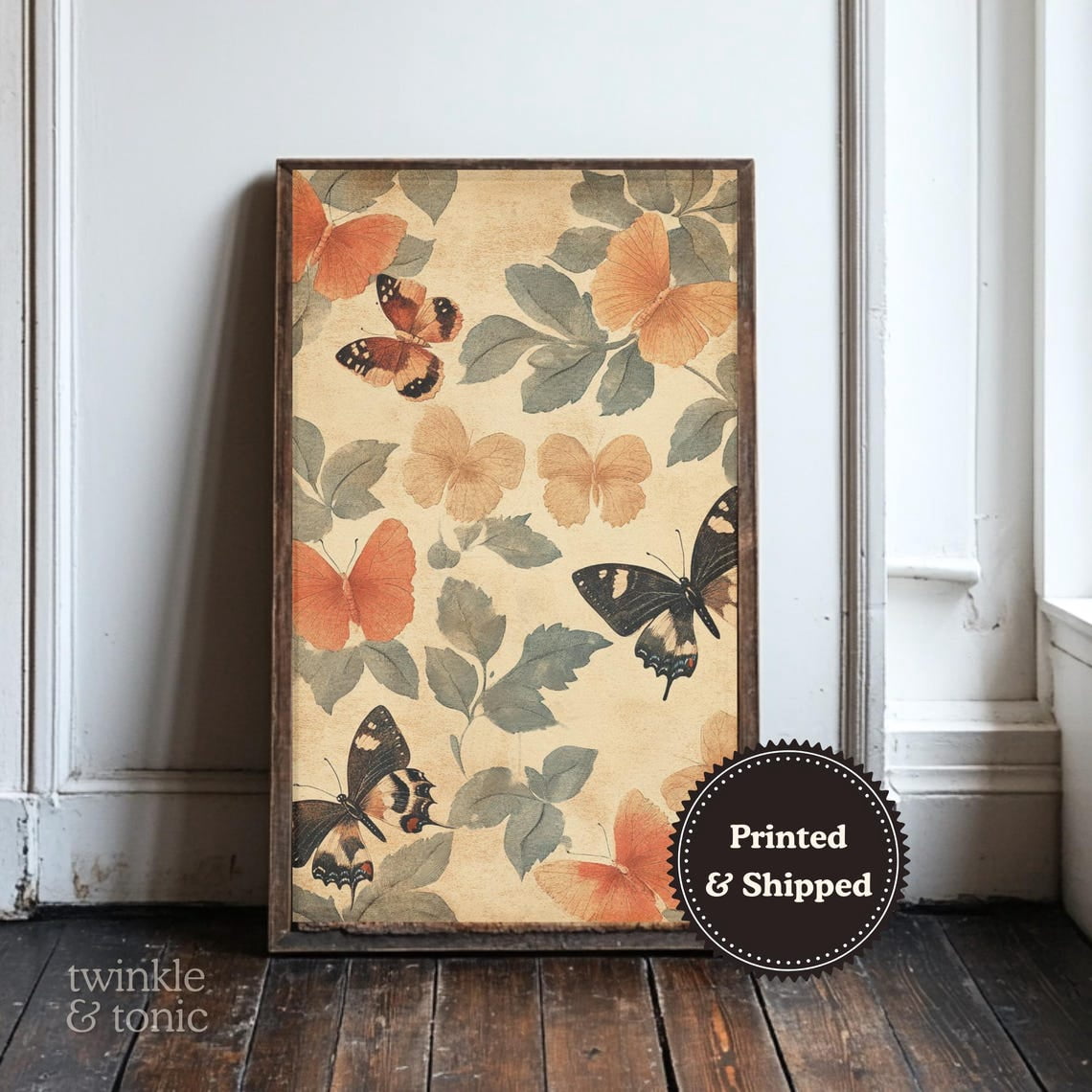 PosterArt Vintage Butterfly Art Print Floral Nature Wall Décor Moody ...