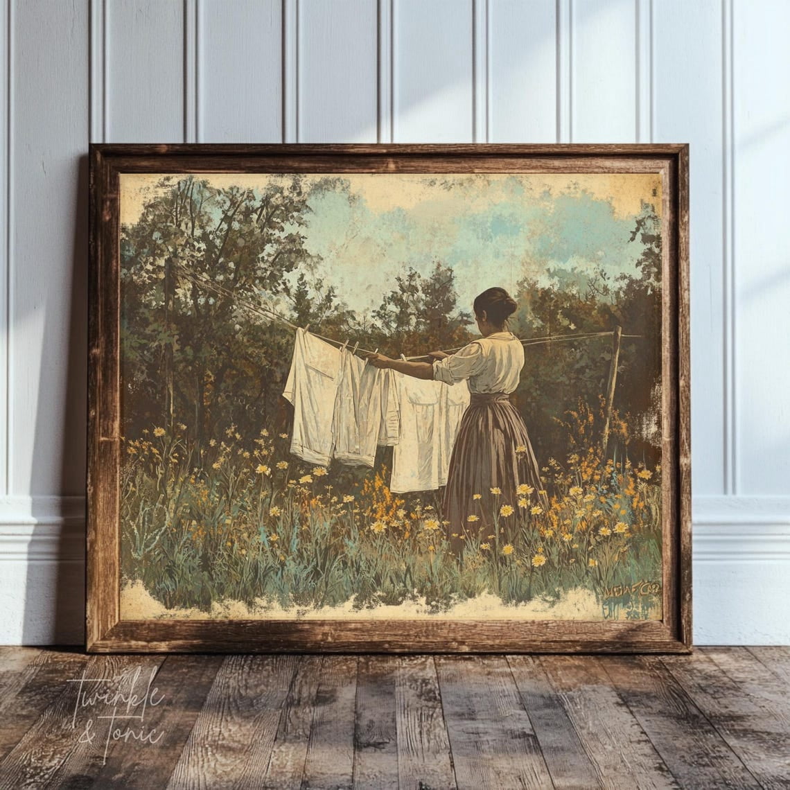 PosterArt Vintage Clothesline Art Print Moody Cottagecore Wall Décor ...