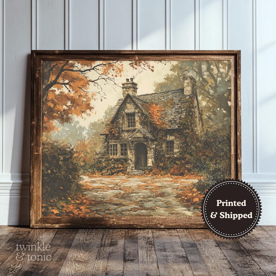 PosterArt Vintage Cottage Art Print Autumn Countryside Wall Décor Dark ...