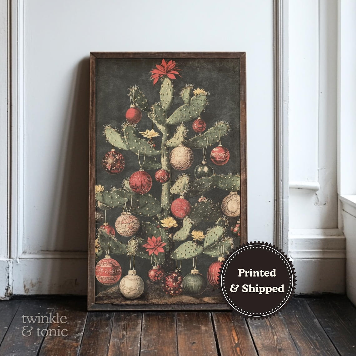 PosterArt Vintage Holiday Cactus Poster, Rustic Western Wall Art ...