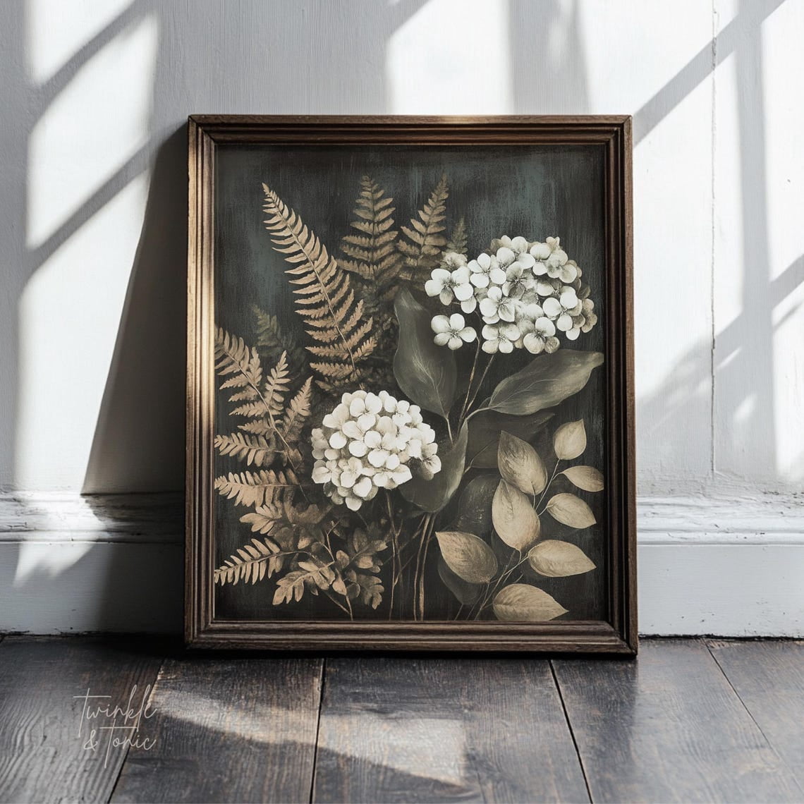 PosterArt Vintage Hydrangeas Art Print Moody Floral Wall Décor Dark ...