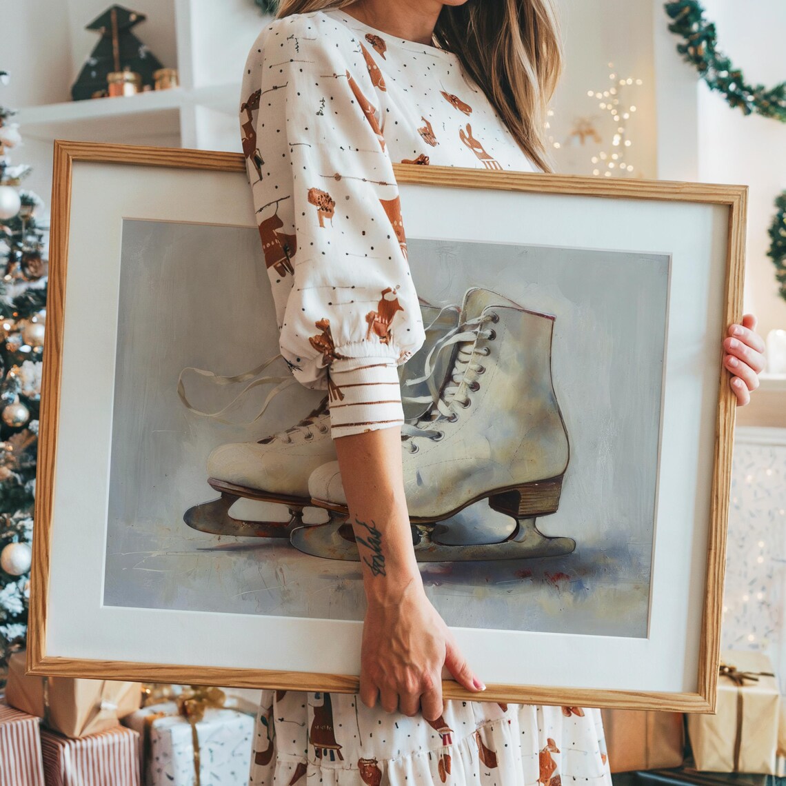 PosterArt Vintage Ice Skates Poster Wall Art, Rustic Holiday ...