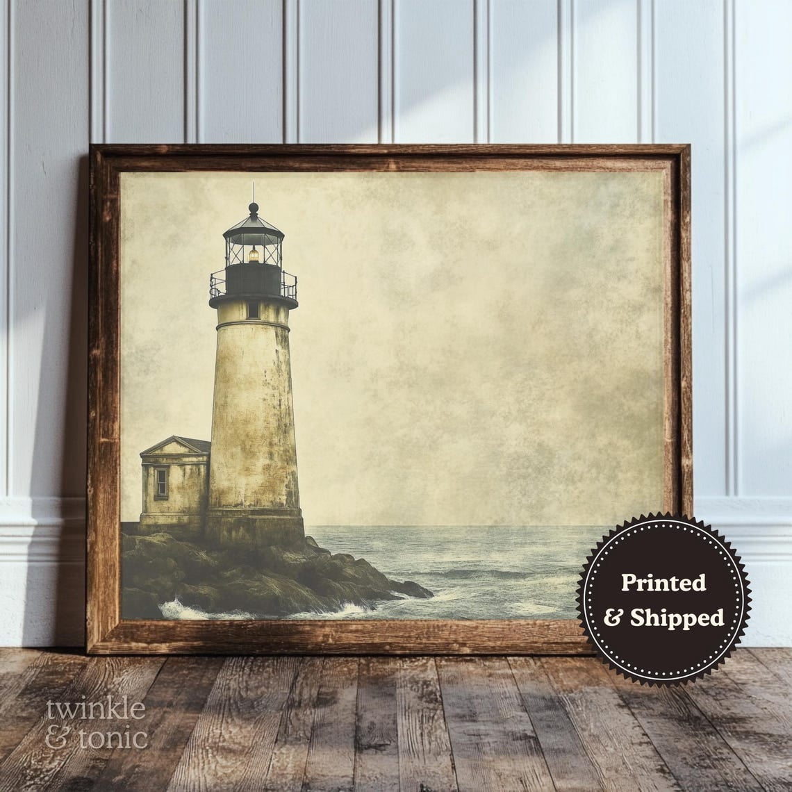 PosterArt Vintage Lighthouse Art Print Coastal Wall Décor Rustic ...