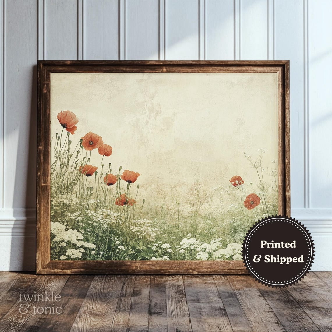 PosterArt Vintage Poppies Art Print Rustic Red Floral Wall Décor Light ...