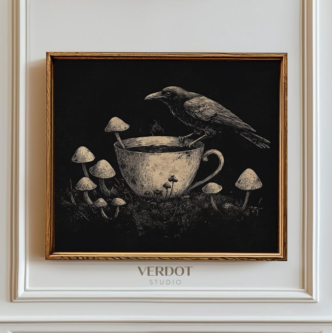 PosterArt Vintage Raven Art Print Dark Cottagecore Poster Teacup and ...