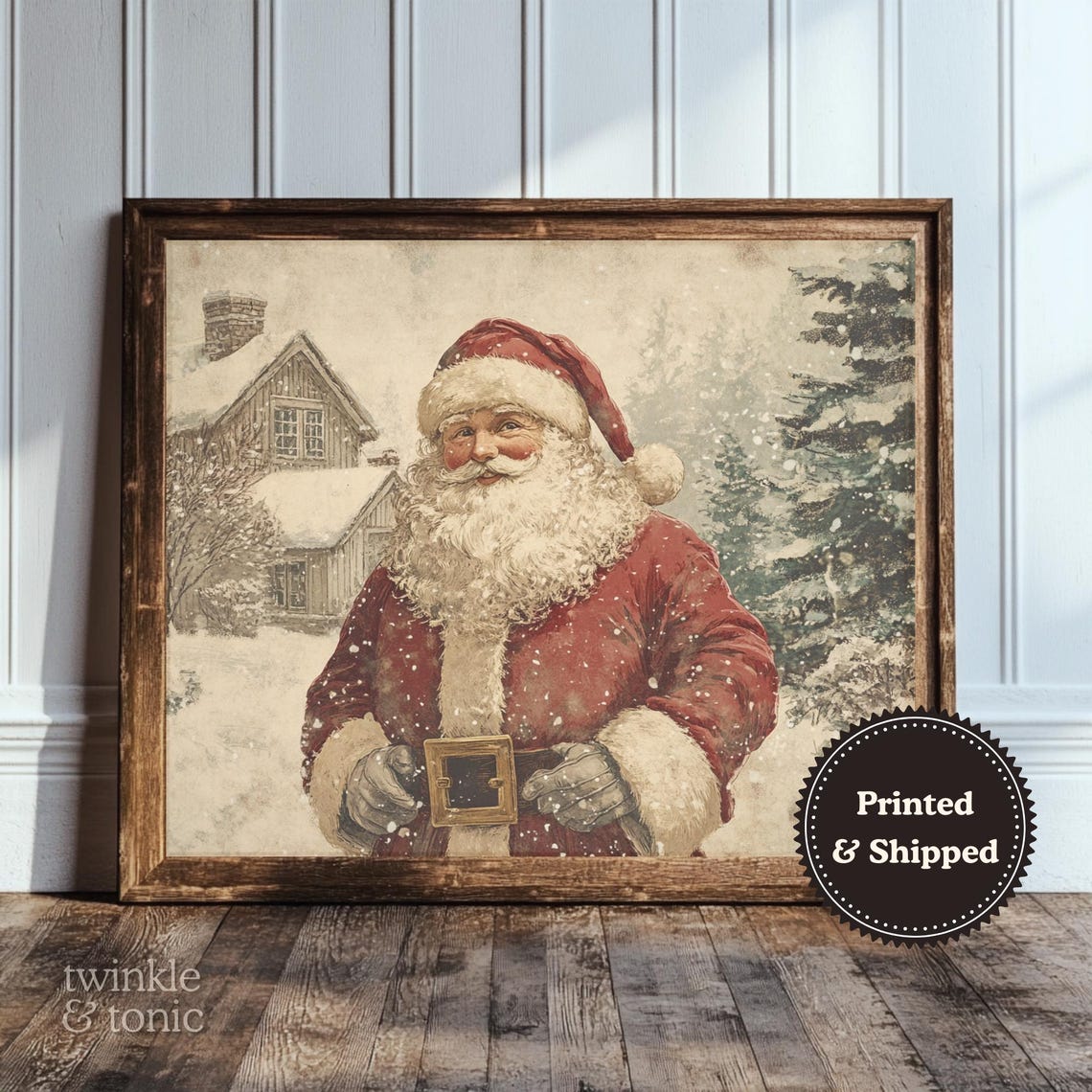 PosterArt Vintage Santa Claus Art Print Rustic Farmhouse Wall Décor ...