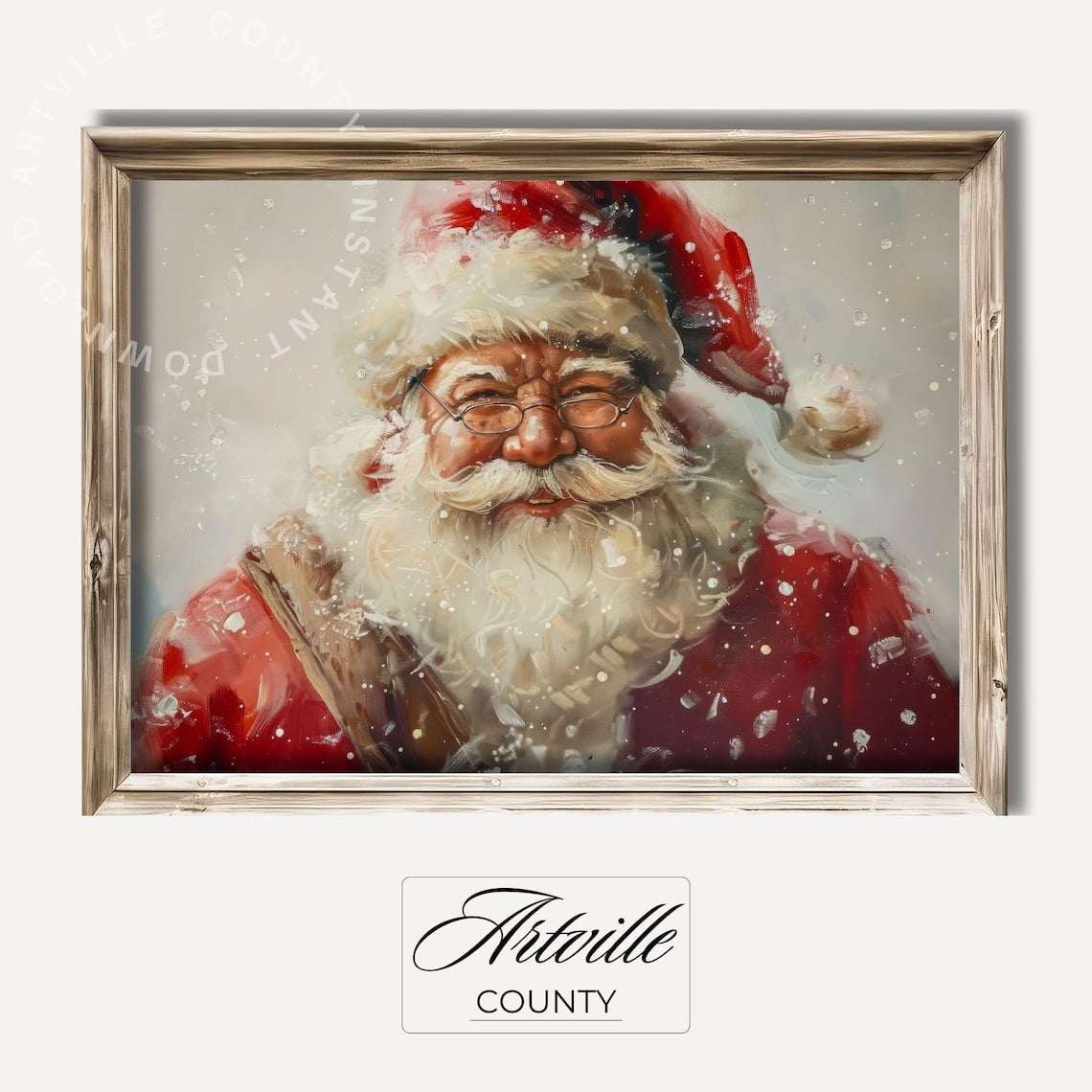 PosterArt Vintage Santa Portrait Poster, Rustic Winter Holiday Wall Art ...