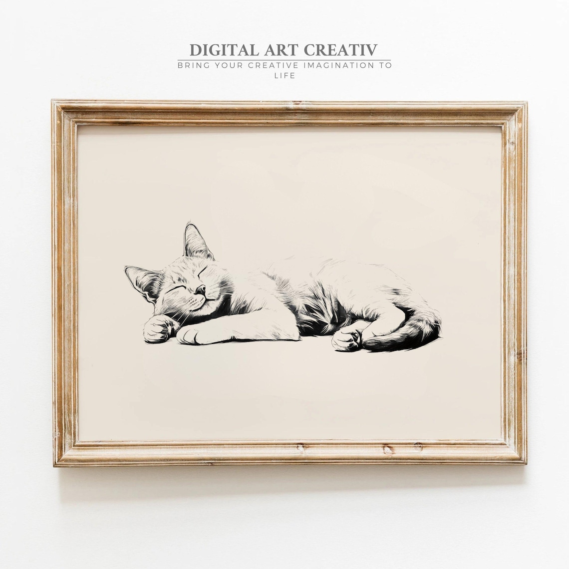 PosterArt Vintage Sleeping Cat Sketch Art Print Minimal Line Drawing ...