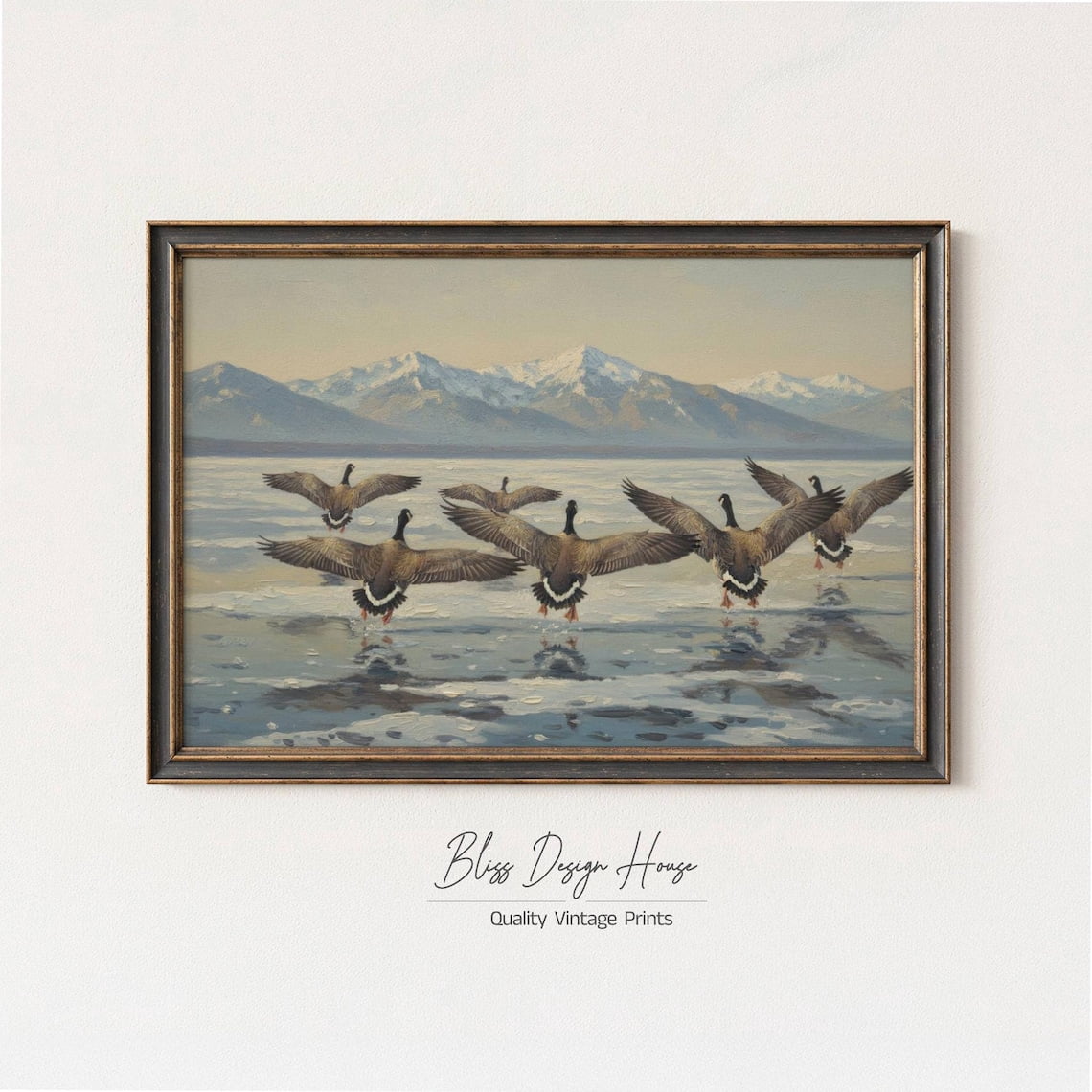 PosterArt Vintage Winter Geese Poster Wall Art Snowy Mountain Wildlife ...