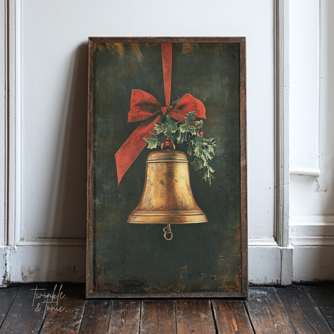PosterArt Vintage Winter Holiday Bells Art Print Rustic Farmhouse Wall ...