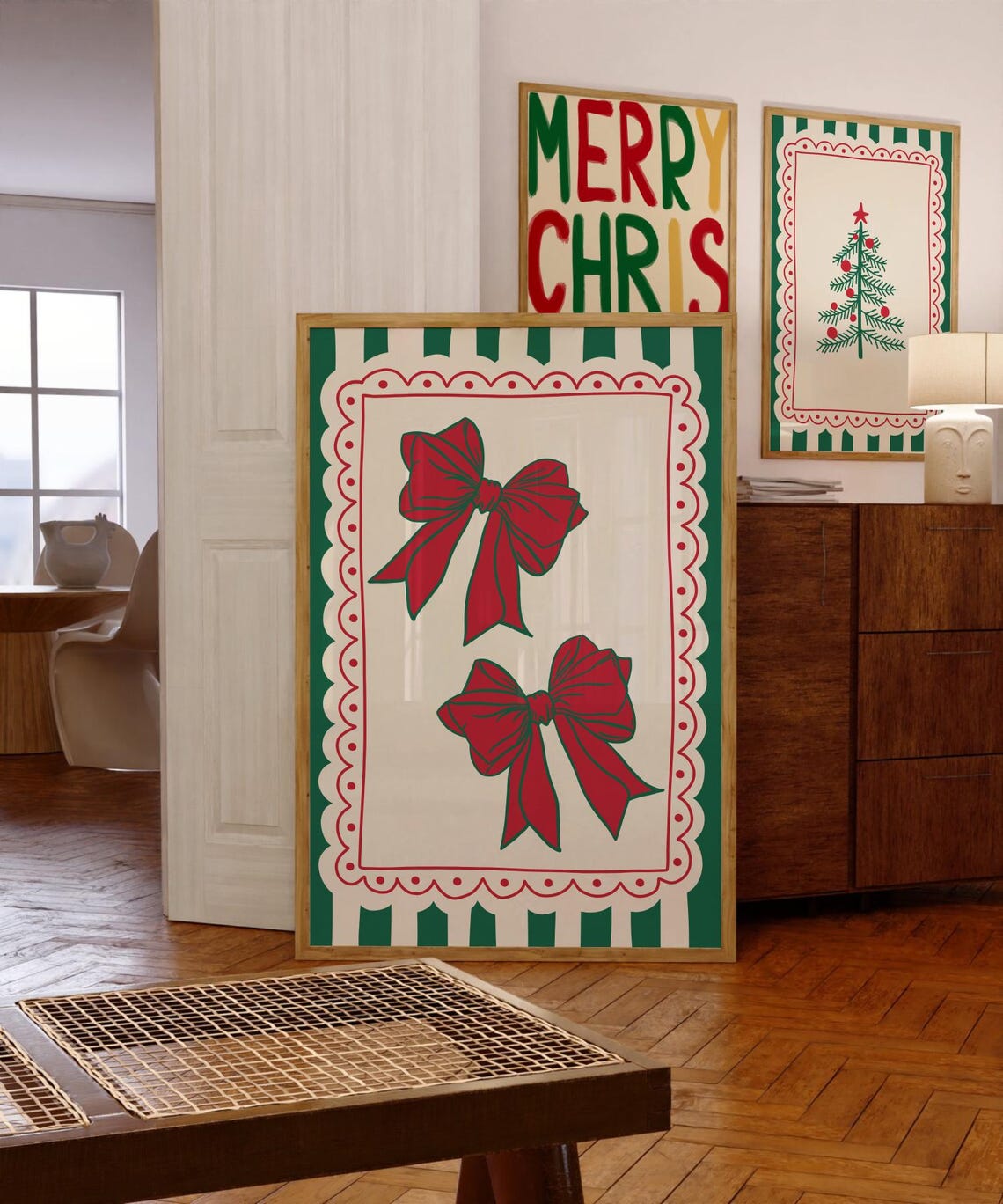 PosterArt Vintage Winter Holiday Bows Poster, Whimsical Trendy Festive ...