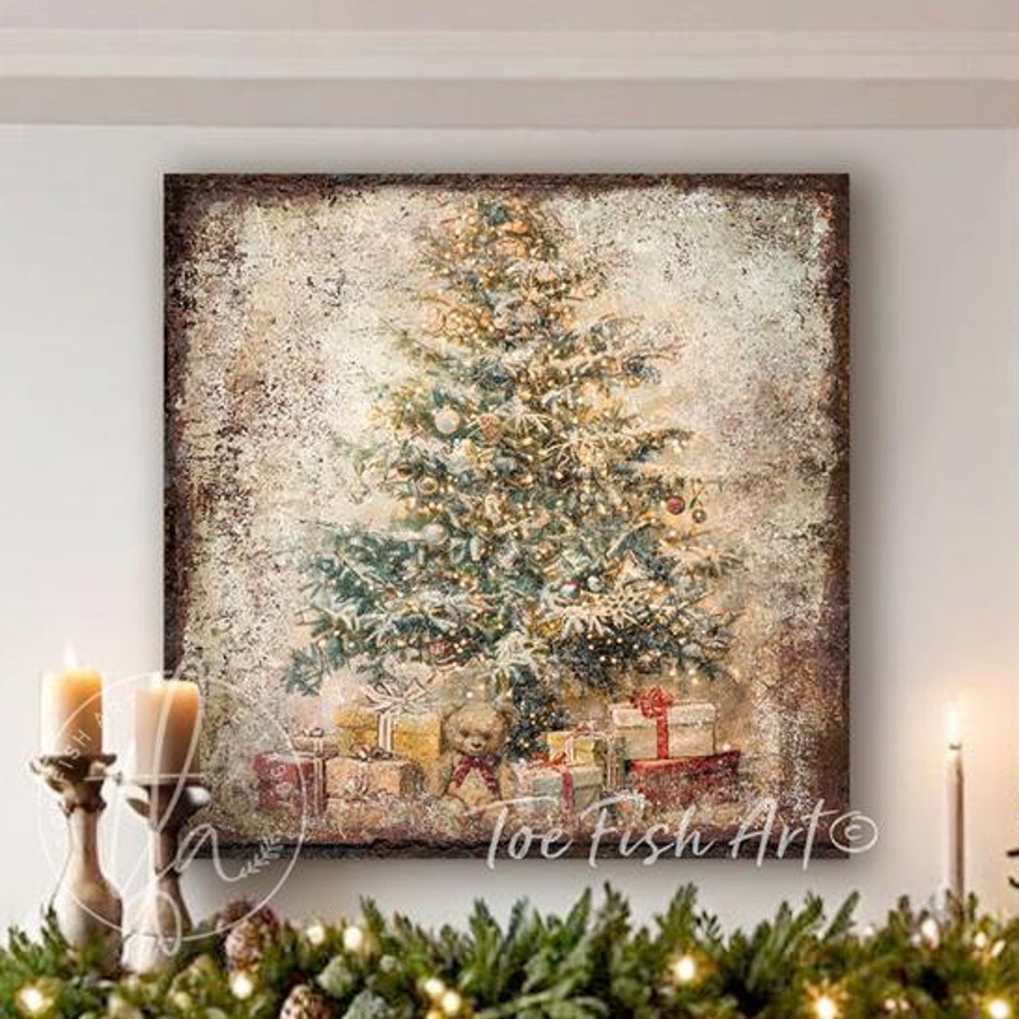 PosterArt Vintage Winter Holiday Sign Poster, Farmhouse Rustic Teddy ...