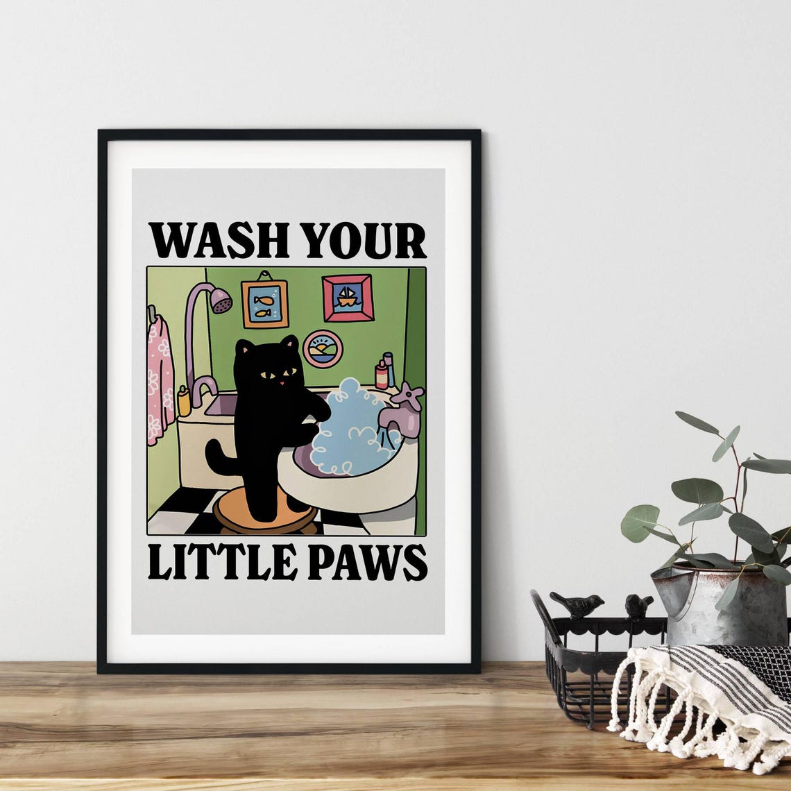 PosterArt Wash Your Little Paws Poster, Cute Cat Bathroom Printable ...