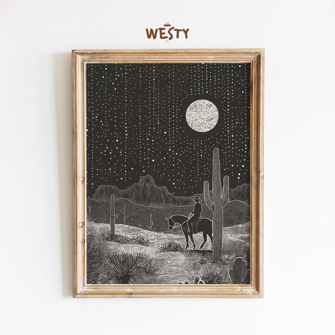 PosterArt Western Cowboy Night Poster Black and White Desert Wall Art ...