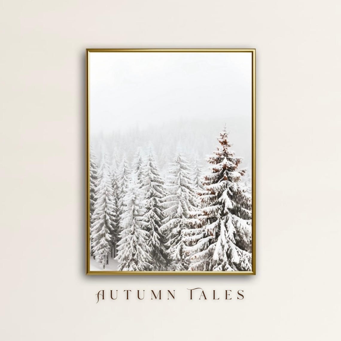 PosterArt White Winter Pines Poster Wall Art Minimalist Snowy Forest ...