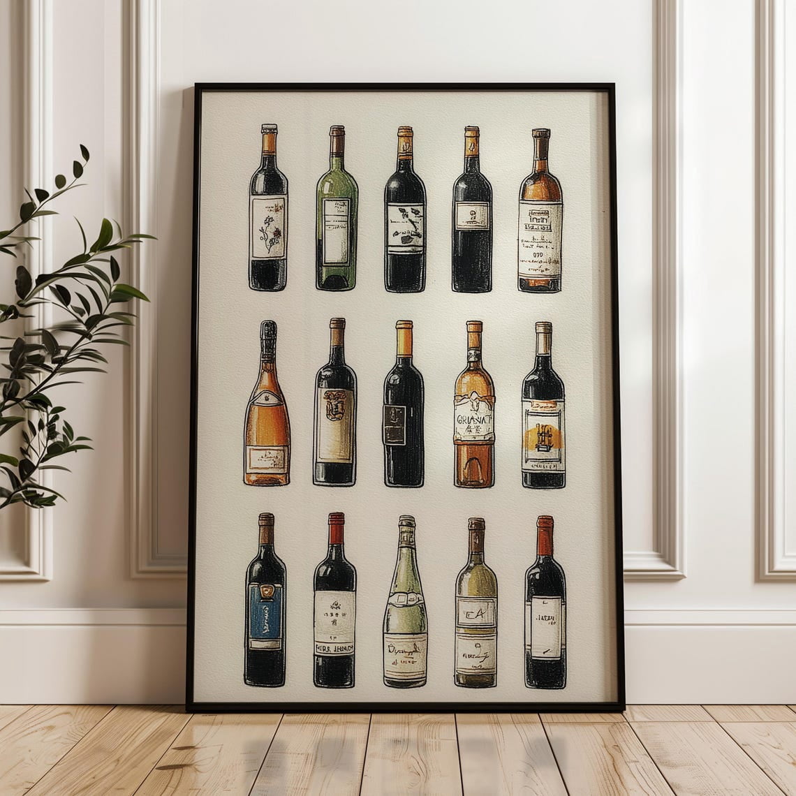 PosterArt Wine Selection Poster, Hand-Drawn Bottle Illustration Wall ...