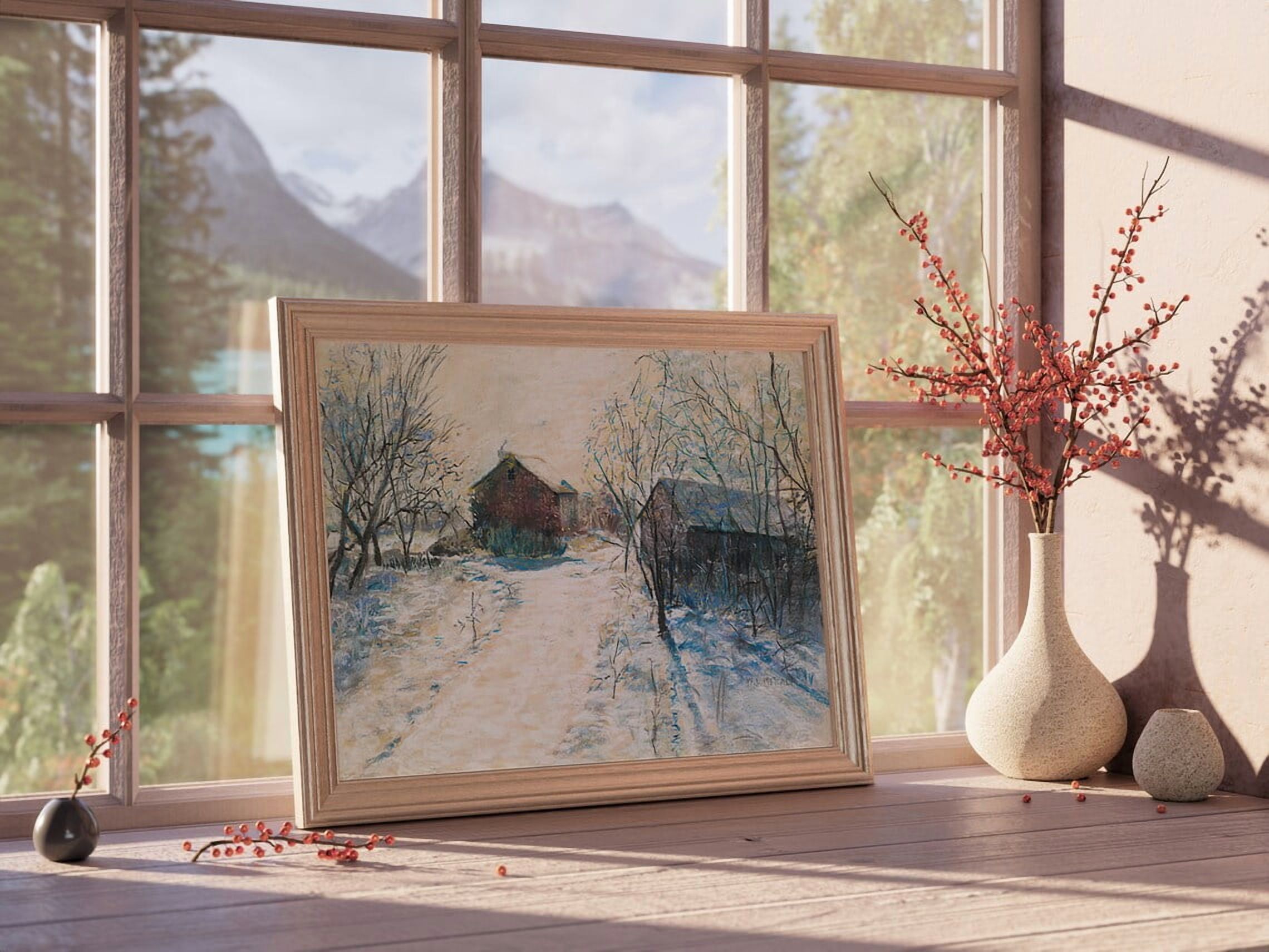 PosterArt Winter Farm Buildings Poster Wall Art, W. Metcalf Vintage ...