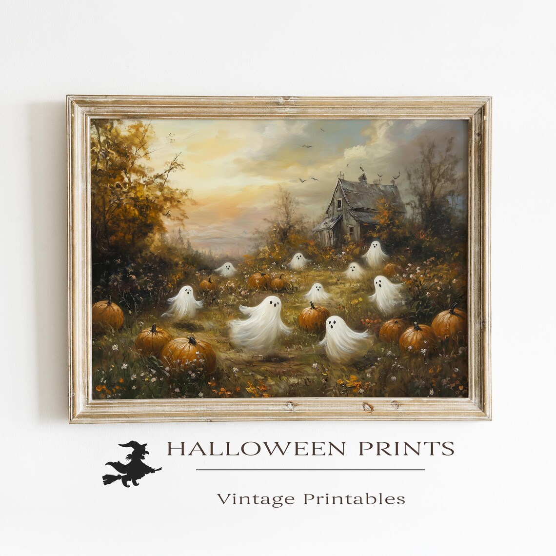 PosterArt Winter Holiday Ghosts in Pumpkin Field Poster Wall Art ...